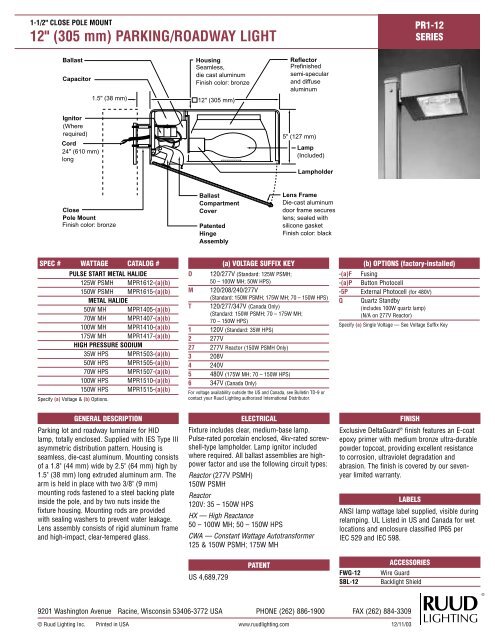 Spec Sheet - Ruud Lighting Direct