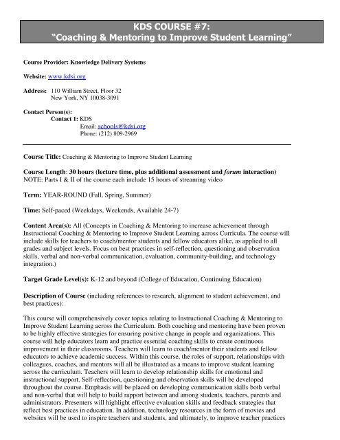 Coaching & Mentoring to Improve Student Learning - Knowledge ...