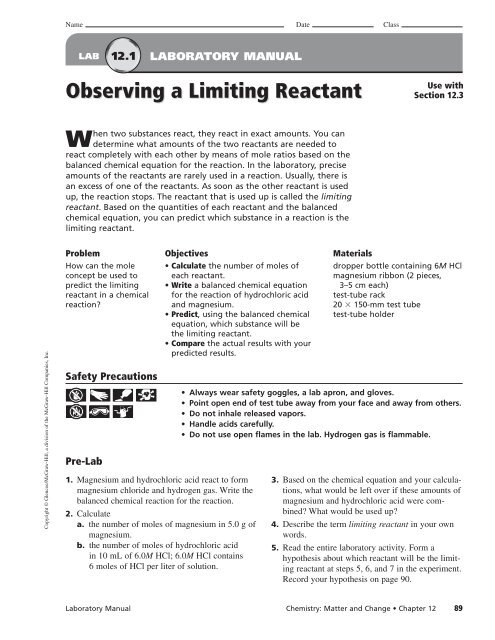Observing a Limiting Reactant - Spokane Public Schools