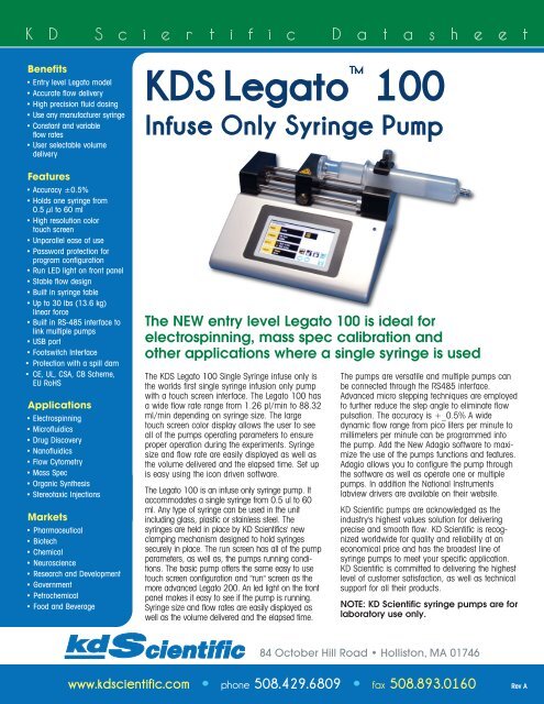 KDS 310 Datasheet v5 - KD Scientific Syringe Pumps