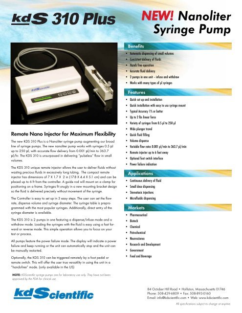 KDS 310 Datasheet v5 - KD Scientific Syringe Pumps