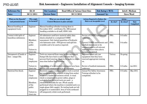 Risk Assessment â Engineers: Installation of Alignment ... - Pro-Align