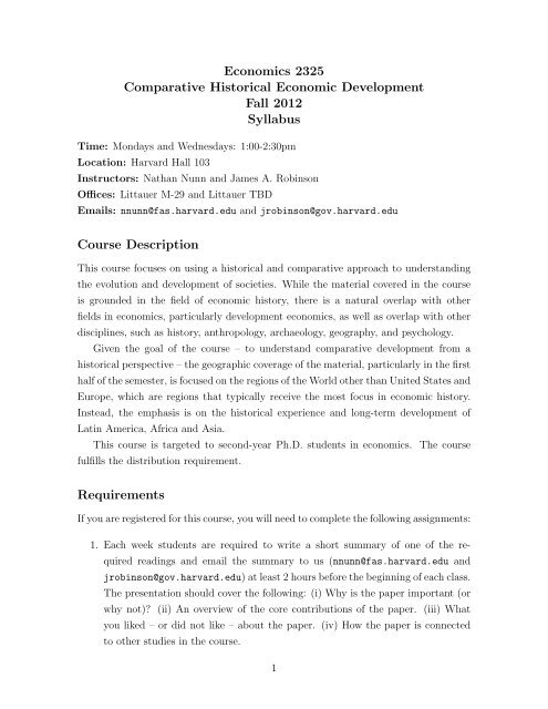 Economics 2325 Comparative Historical Economic Development ...