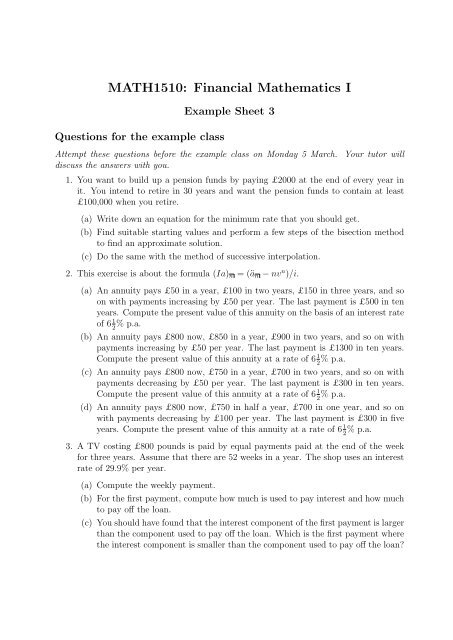 Example sheet 3 - School of Mathematics