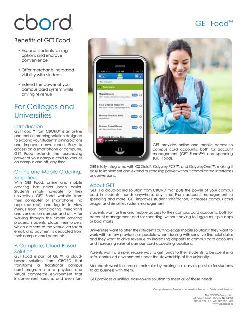 Get Food - CBORD Solutions for Colleges and Universities - The ...