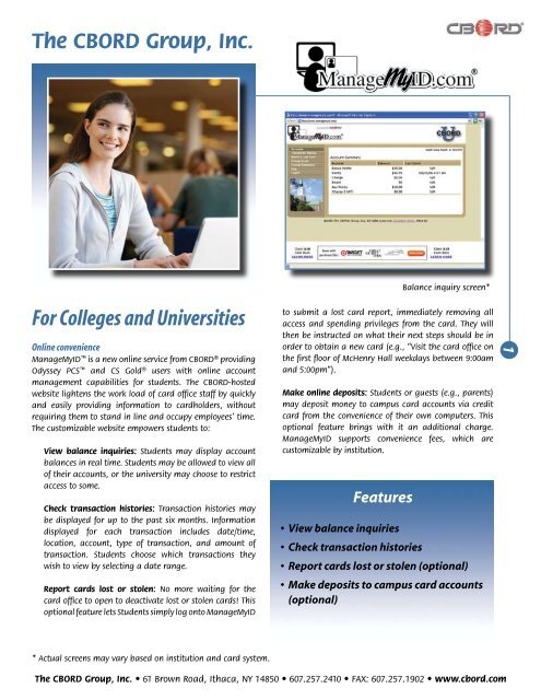 ManageMyID - CBORD Solutions for Colleges and Universities