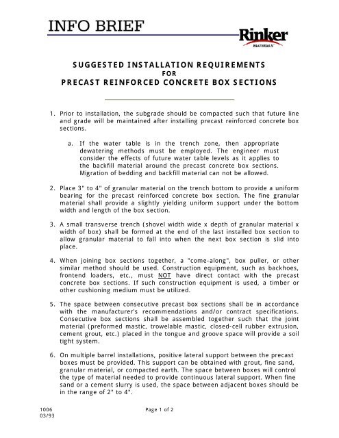 suggested installation requirements precast ... - Rinker Materials
