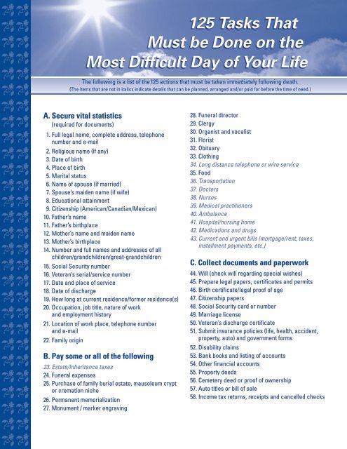 125 Tasks That Must be Done on the Most Difficult Day ... - Order form