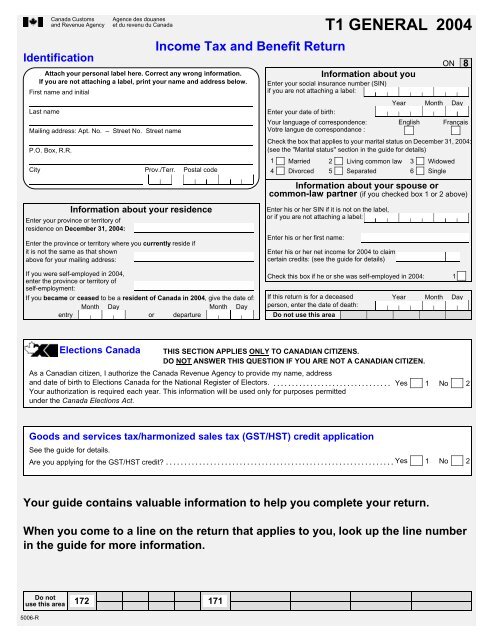 2004 T1 General Income Tax and Benefit Return - Nevcon ...