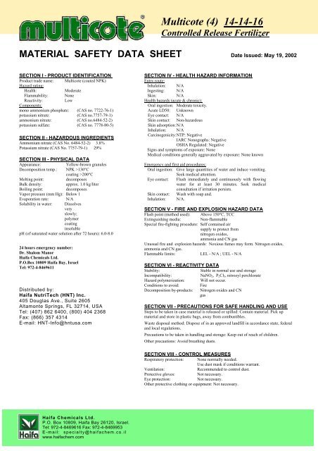 MATERIAL SAFETY DATA SHEET - Sun Gro Horticulture