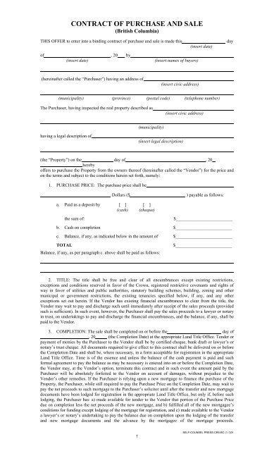 CONTRACT OF PURCHASE AND SALE