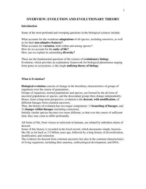 OVERVIEW: EVOLUTION AND EVOLUTIONARY THEORY