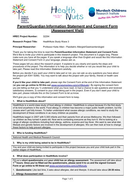 Parent/Guardian Information Statement and Consent Form ...