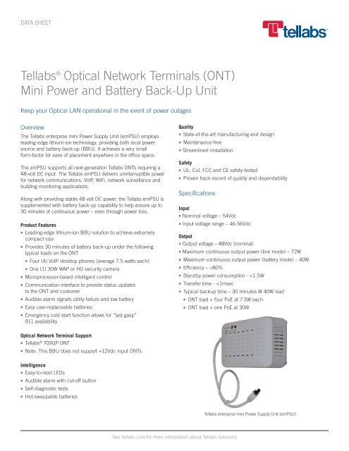 Tellabs Optical Network Terminals (ONT) Mini Power and Battery ...