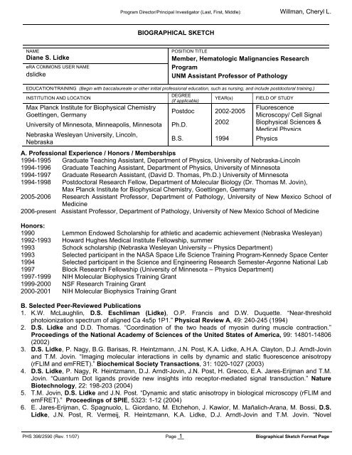 a complete NIH biosketch - UNM Cancer Center - University of New ...