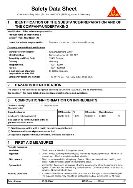 SDS Biresin RG54 New Resin A _EN - Sika Deutschland GmbH