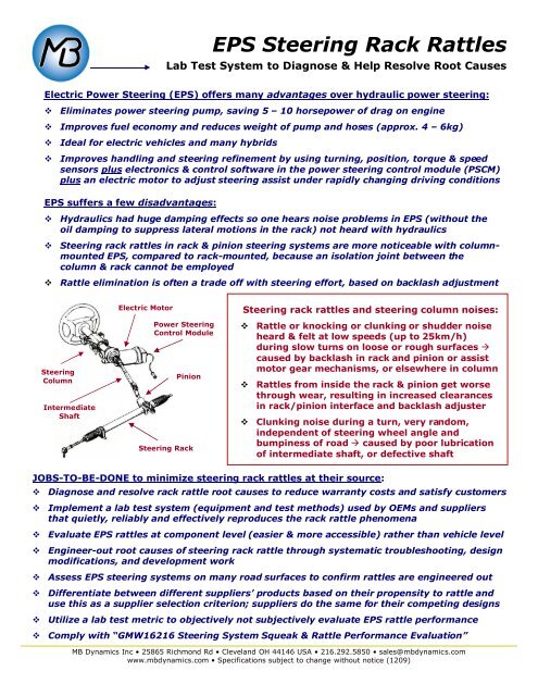 EPS Steering Rack Rattles - MB Dynamics GmbH,Vibration Test ...