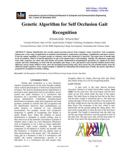 Genetic Algorithm for Self Occlusion Gait Recognition - Ijarcce.com
