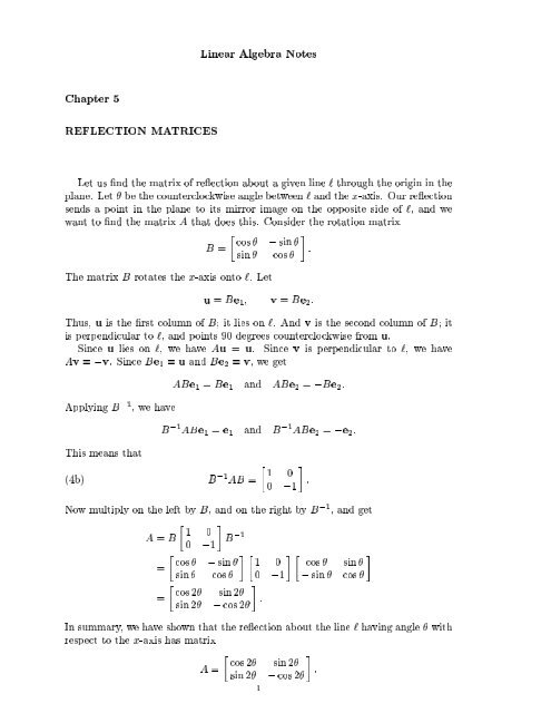 Linear Algebra Notes Chapter 5 REFLECTION MATRICES Let us ...