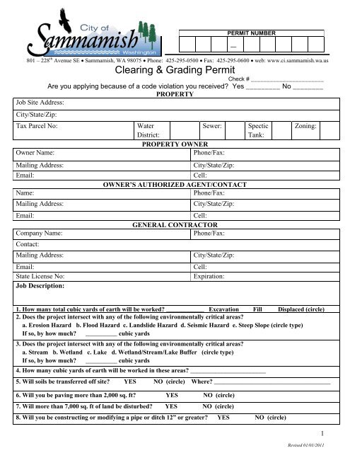 Clearing & Grading Permit - City Of Sammamish