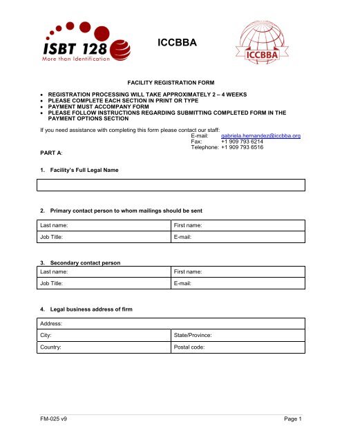 Facility Registration Form - ICCBBA