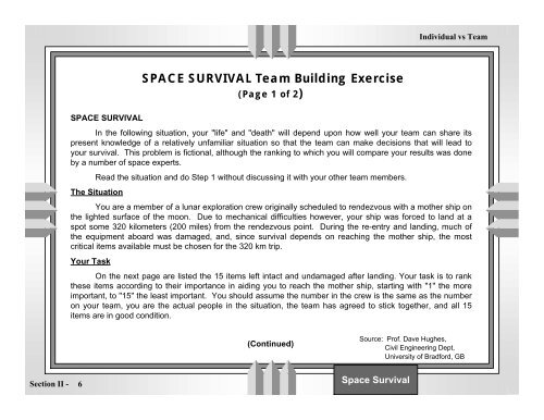 SPACE SURVIVAL Team Building Exercise