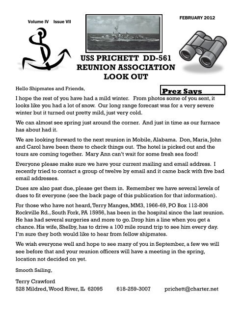 USS PRICHETT DD-561 REUNION ASSOCIATION LOOK OUT