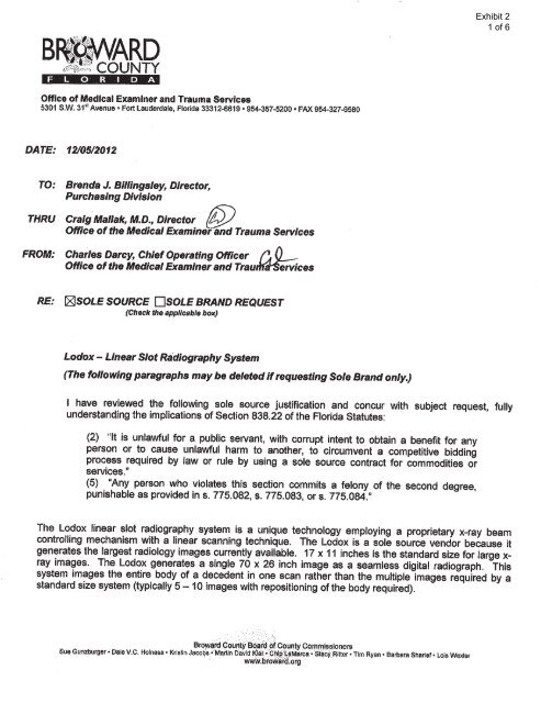 Exhibit 2 - Sole Source Memorandum dated December 5, 2012