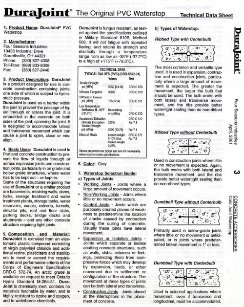 Our technical data sheet for PVC Waterstop is available ... - Durajoint