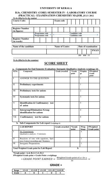 model score sheet chemistry 2012