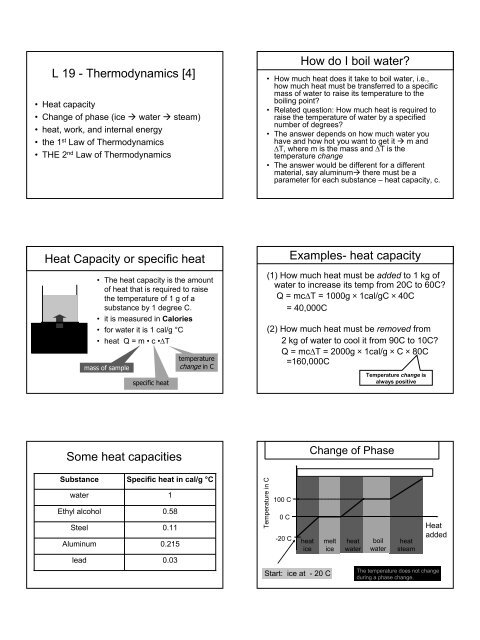 heat capacity Some heat capacities