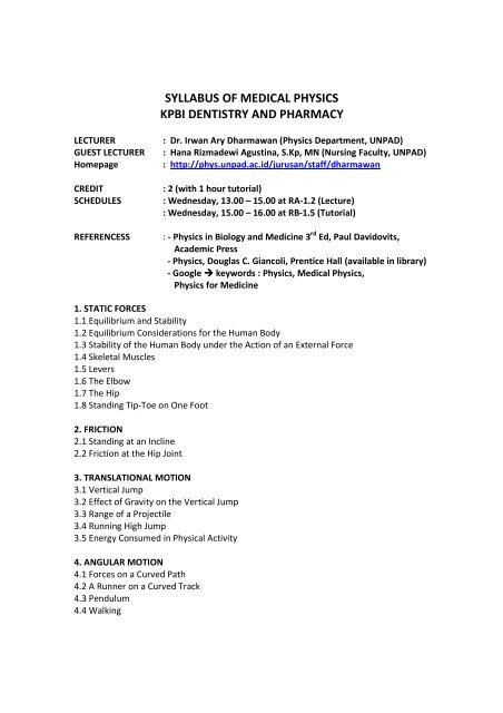 SYLLABUS OF MEDICAL PHYSICS