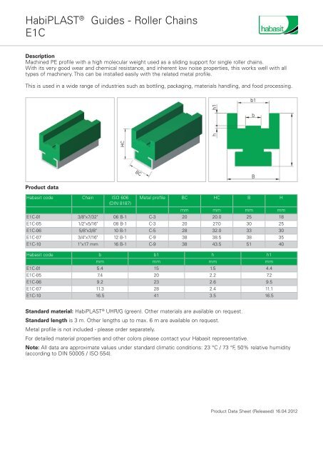 E1C HabiPLAST® Guides - Roller Chains - Habasit