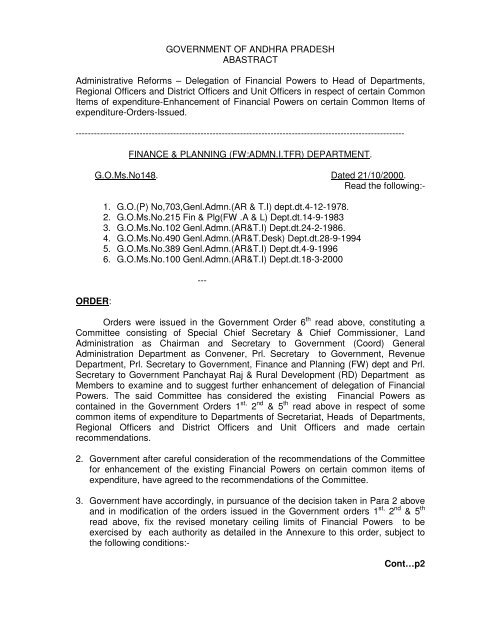 G.O. Ms. No. 148 FINANCE & PLANNING - Seri.ap.gov.in