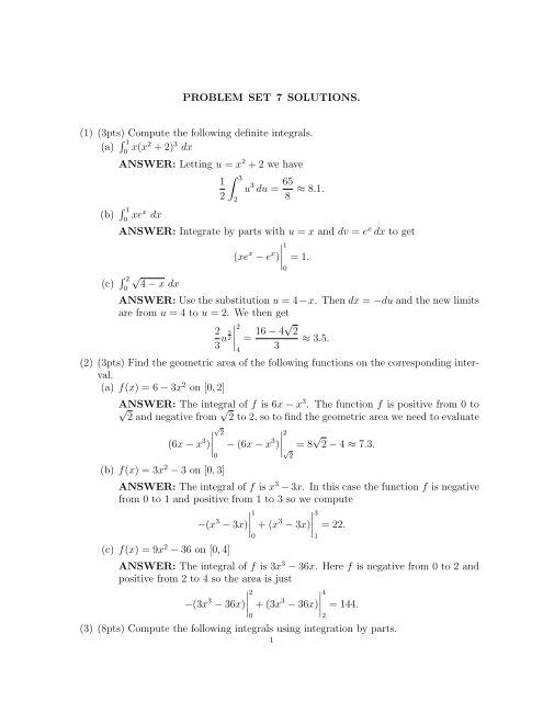 PROBLEM SET 7 SOLUTIONS. (1) (3pts) Compute the following ...