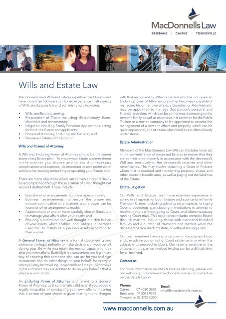 Wills and Estates Brochure - MacDonnells Law