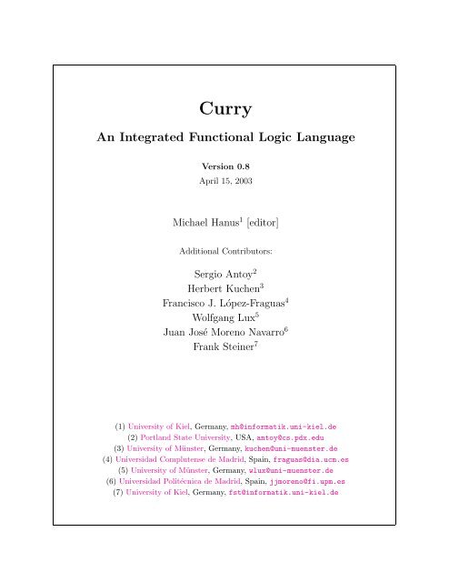 Curry An Integrated Functional Logic Language 