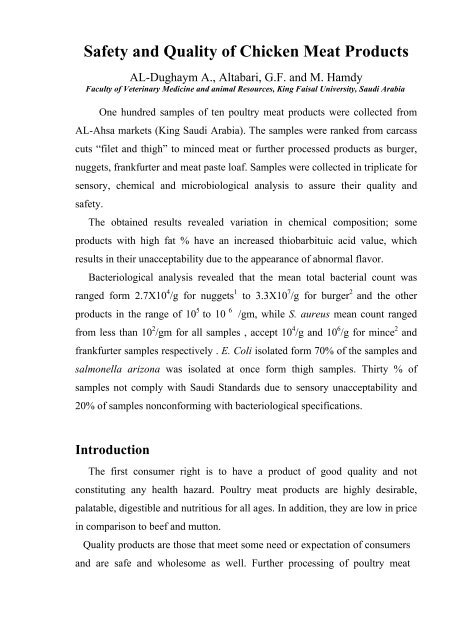 Safety and Quality of Chicken Meat Products