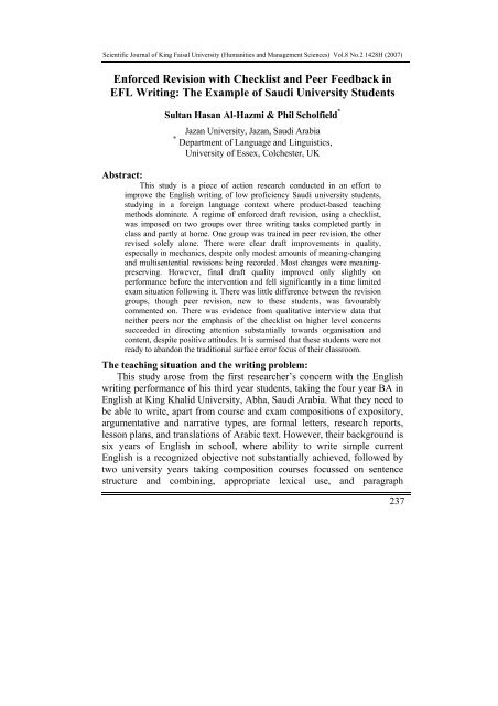 Enforced Revision with Checklist and Peer Feedback in EFL Writing ...