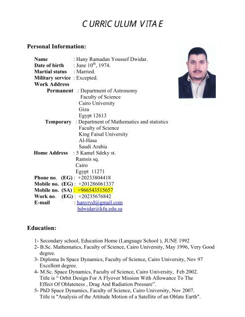 CURRICULUM VITAE Personal Information
