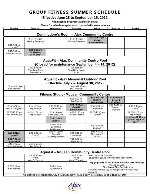 GROUP FITNESS SUMMER SCHEDULE