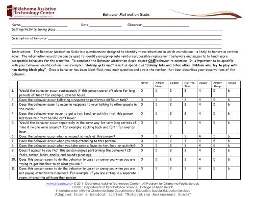 Behavior Motivation Scale - Oklahoma Assistive Technology Center