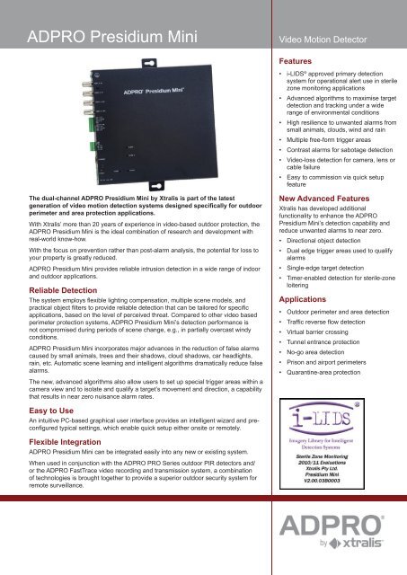 ADPRO Presidium Mini Data Sheet - Xtralis