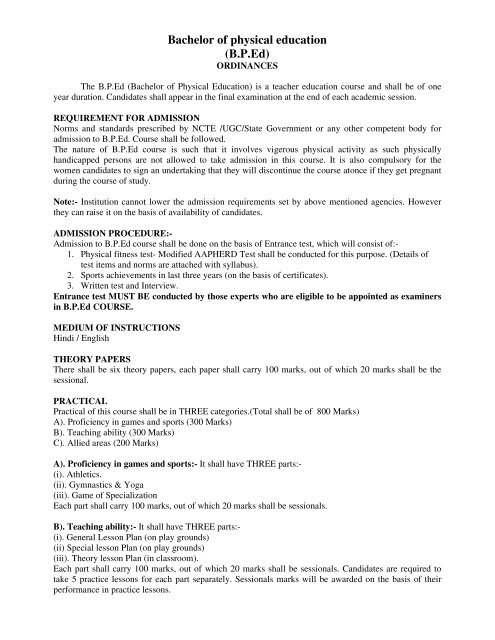 Bachelor of physical education (B.P.Ed)