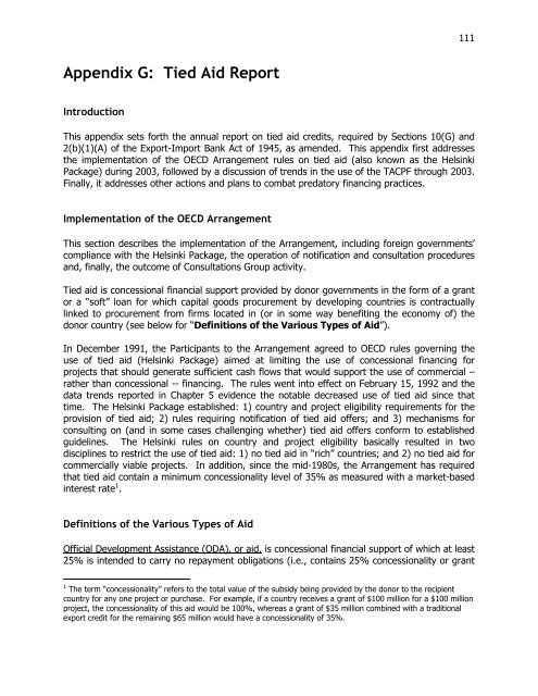 Appendix G: Tied Aid Report - Export-Import Bank of the United States