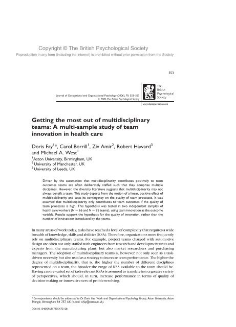 Getting the most out of multidisciplinary teams: A multi-sample ... - IIMS