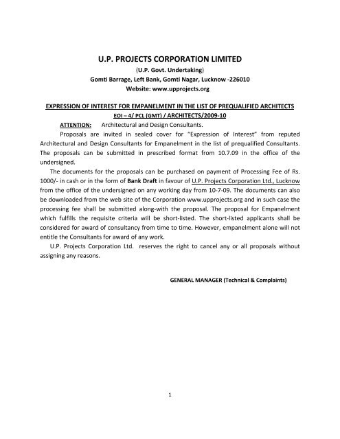 up projects corporation limited - Irrigation Department,Uttar Pradesh