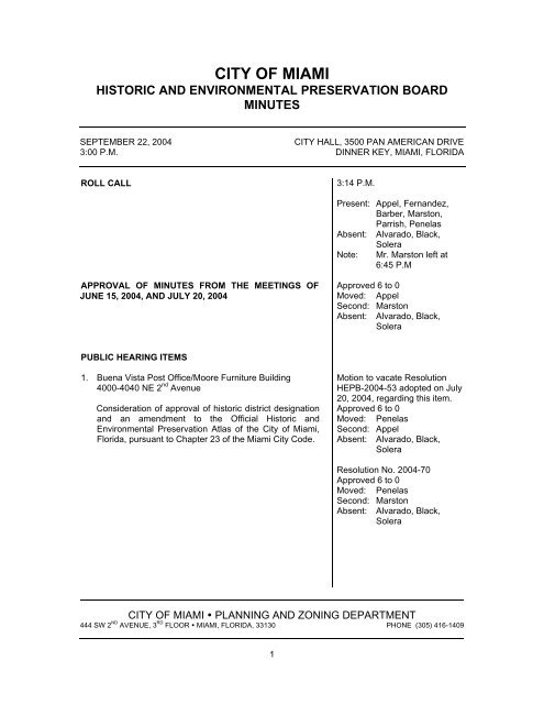 September 22, 2004 - City of Miami: Historic Preservation