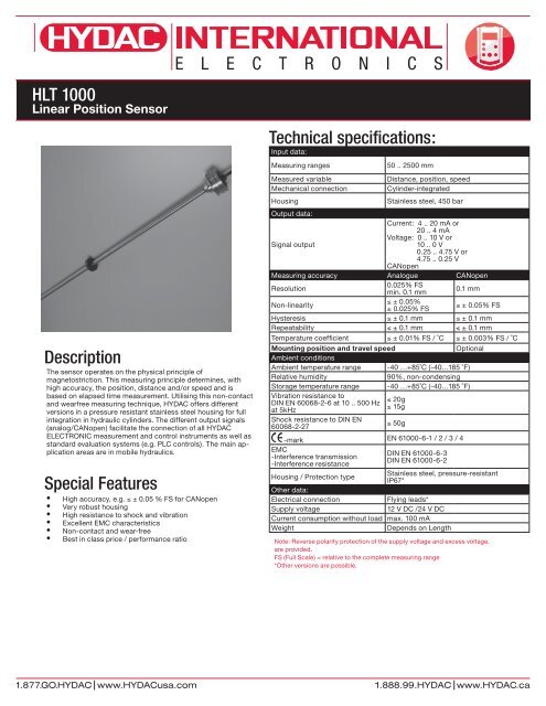 Download HLT 1000 Data Sheet - HYDAC USA