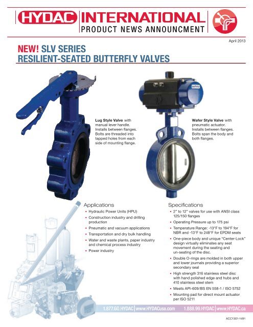new! slv series resilient-seated butterfly valves - HYDAC USA